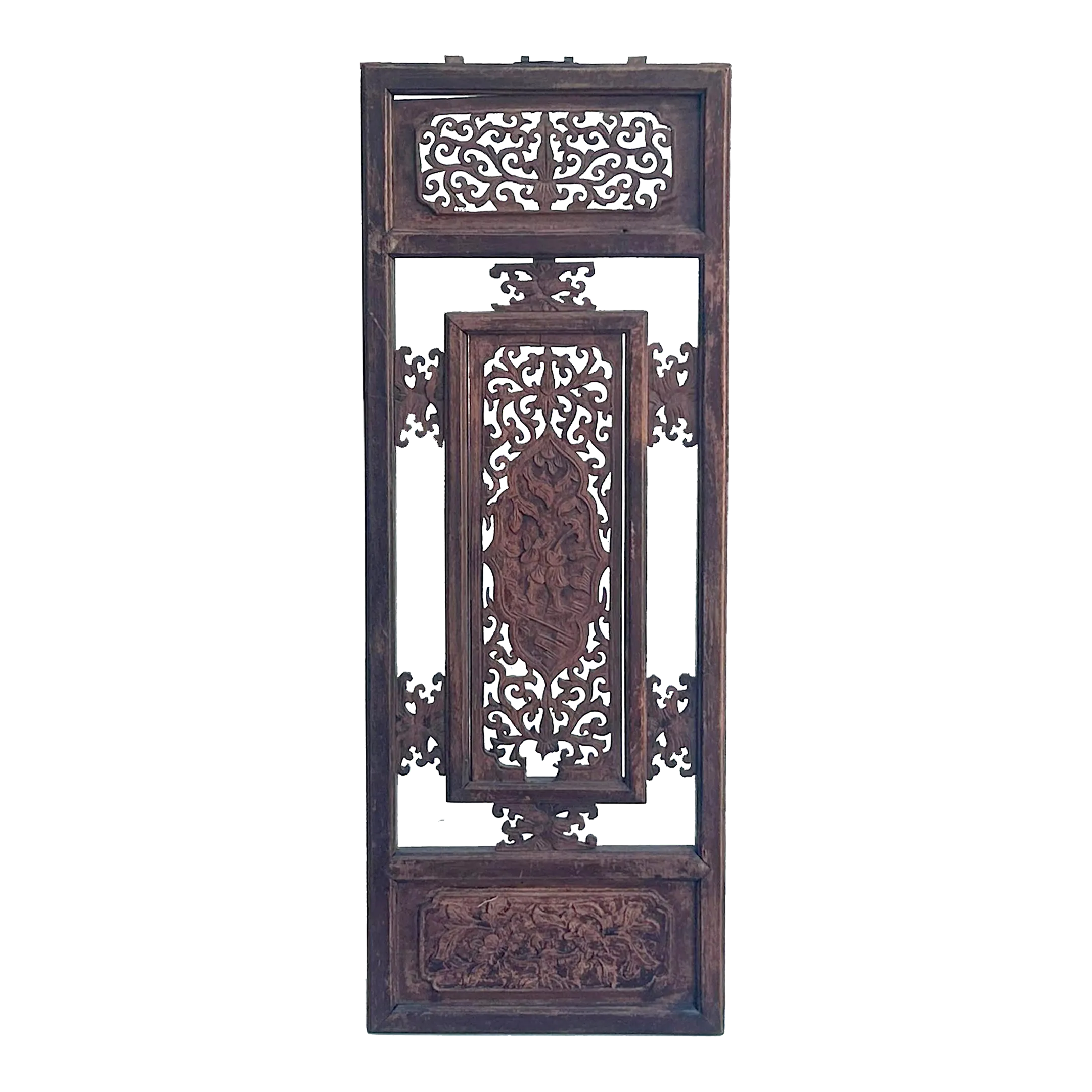 Chinese Vintage Restored Wood Carving Brown Wall Hanging Art | Chairish