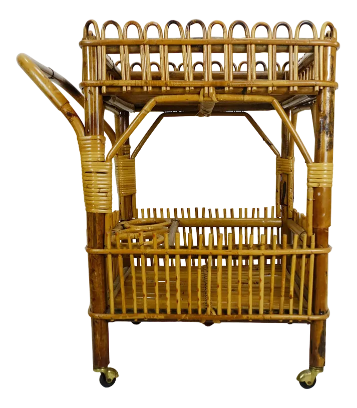 Mid-Century Tea Cart in Bamboo & Rattan | Chairish