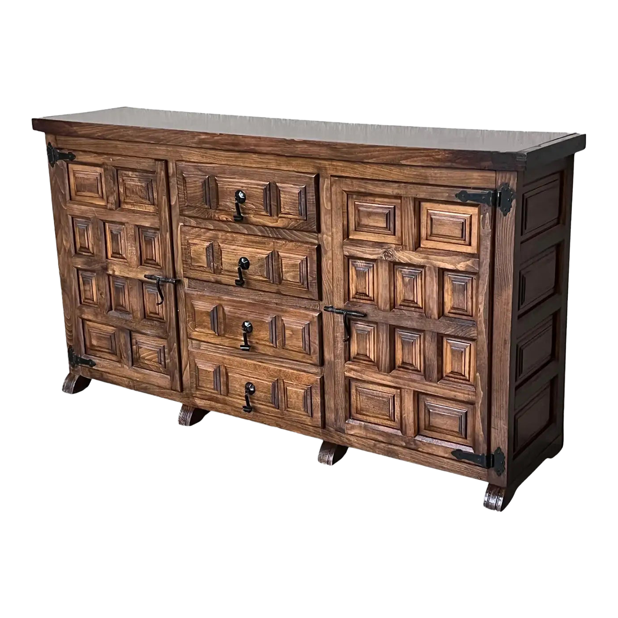 Spanish Buffet or Cabinet With Two Doors and Central Drawers With Iron ...