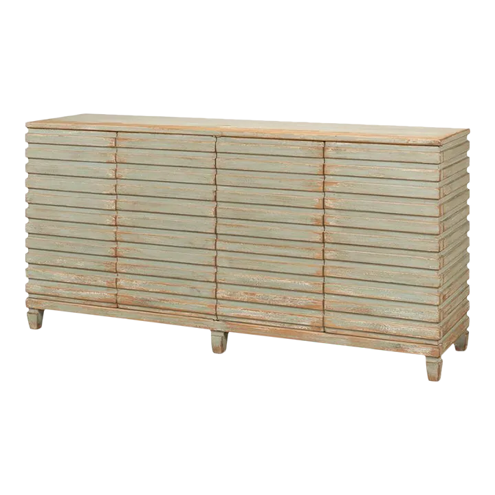 Modern Ribbed Sideboard - Antiqued Sage | Chairish