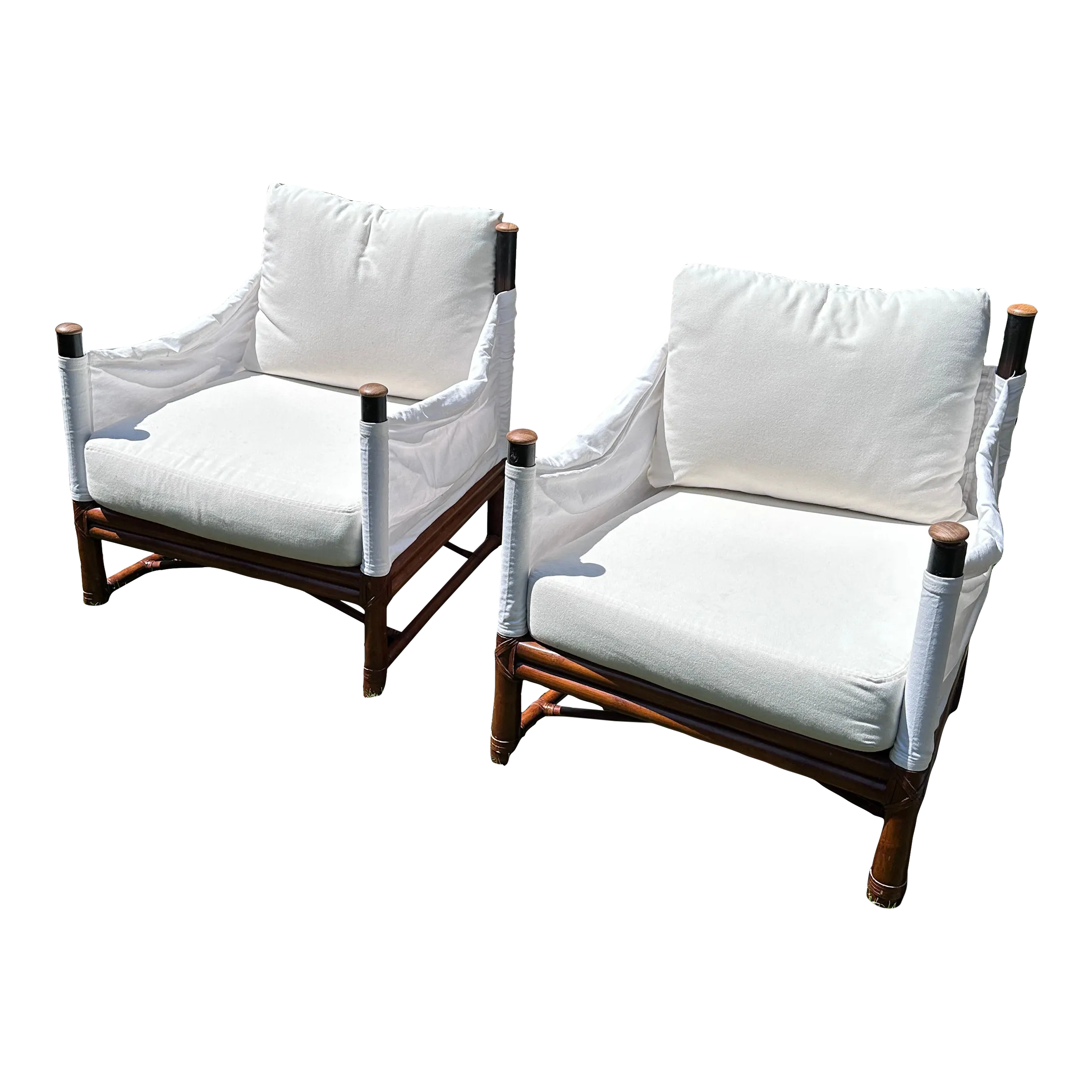 Pair of White Slipcovered Sling Arm Chairs | Chairish