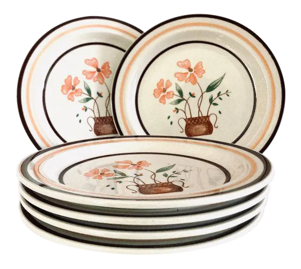70s Countryside Stoneware Bread Plates- Set of 6 | Chairish