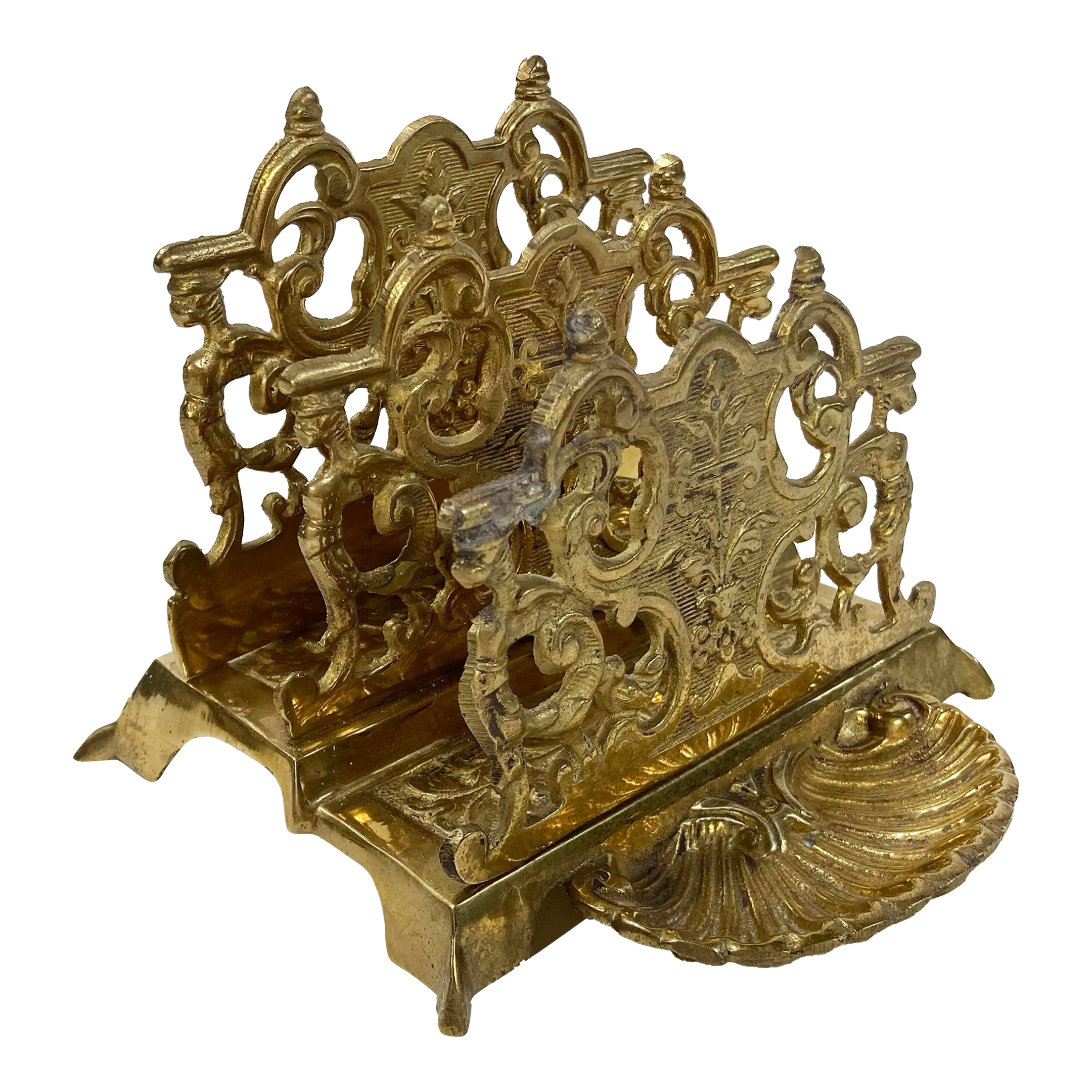 Vintage Art Nouveau Style Brass Letter Holder With Coin Tray | Chairish