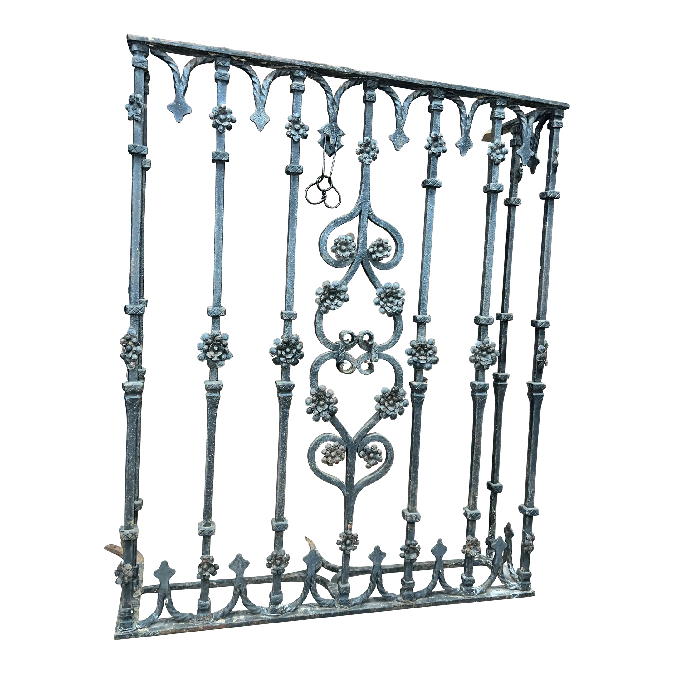 1920's Iron Spanish Revival Style Window Grid With Detailed Flowers and ...