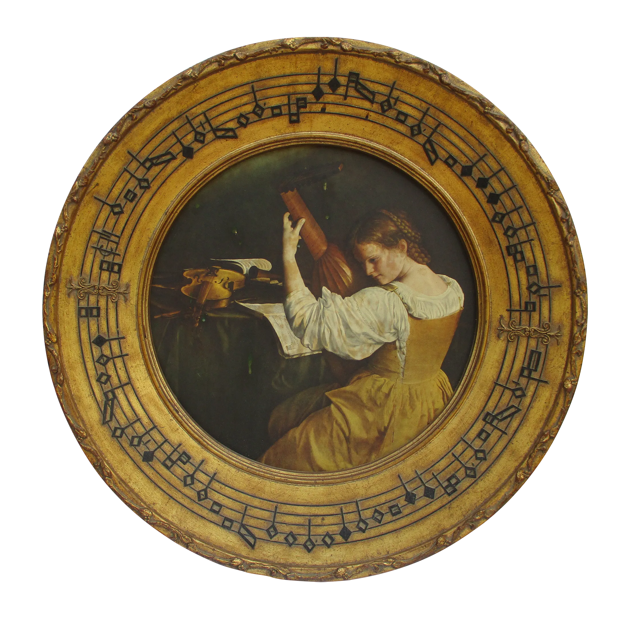 La Barge Gilded 30" Diameter Round Frame -The Lute Player | Chairish