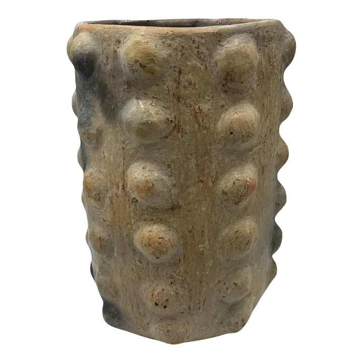 Sejnane Cylindrical Clay Bumpy Vessel - Light Large | Chairish