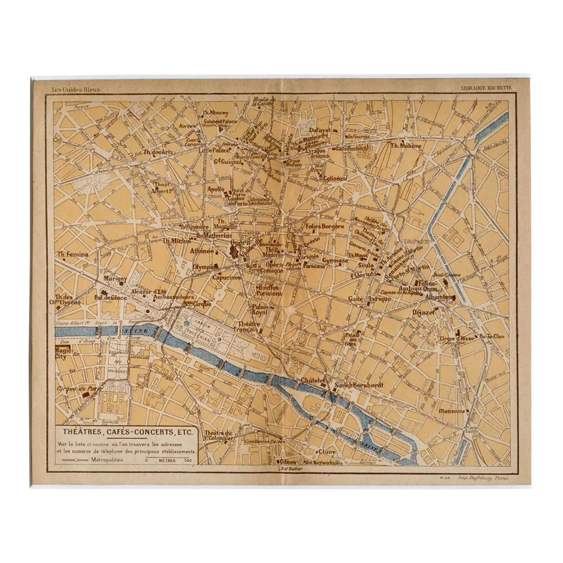 1920s, Paris Tourist Map With Entertainment Venues, Original Vintage ...