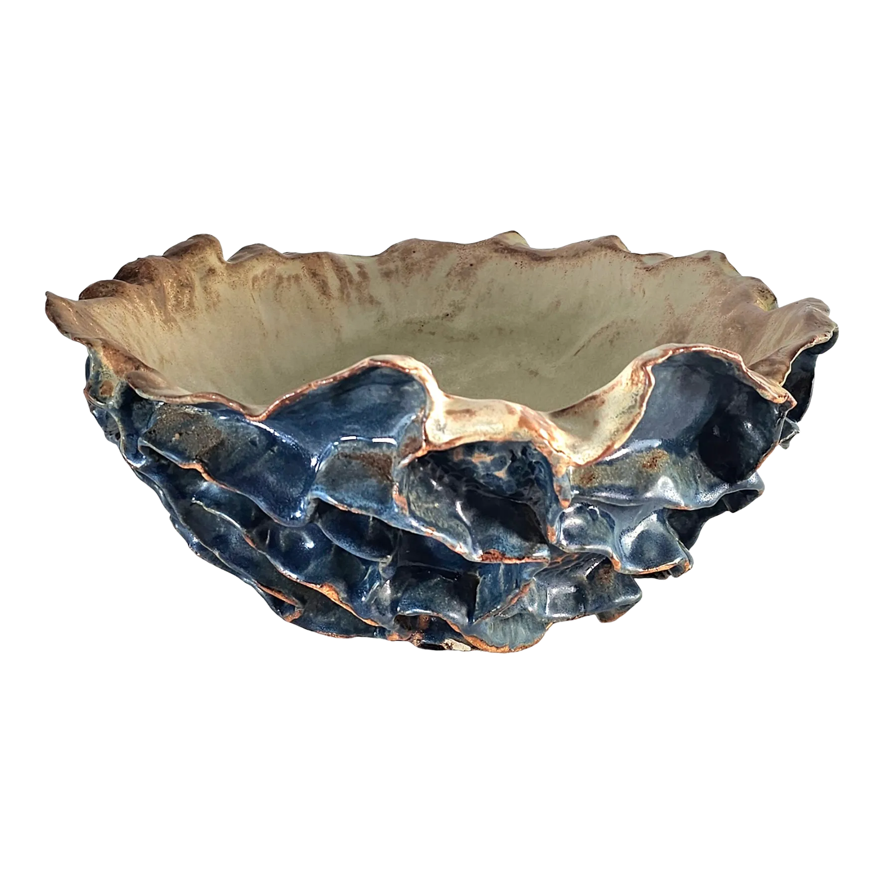 Large Studio Art Pottery Ruffled Sculptural Bowl | Chairish