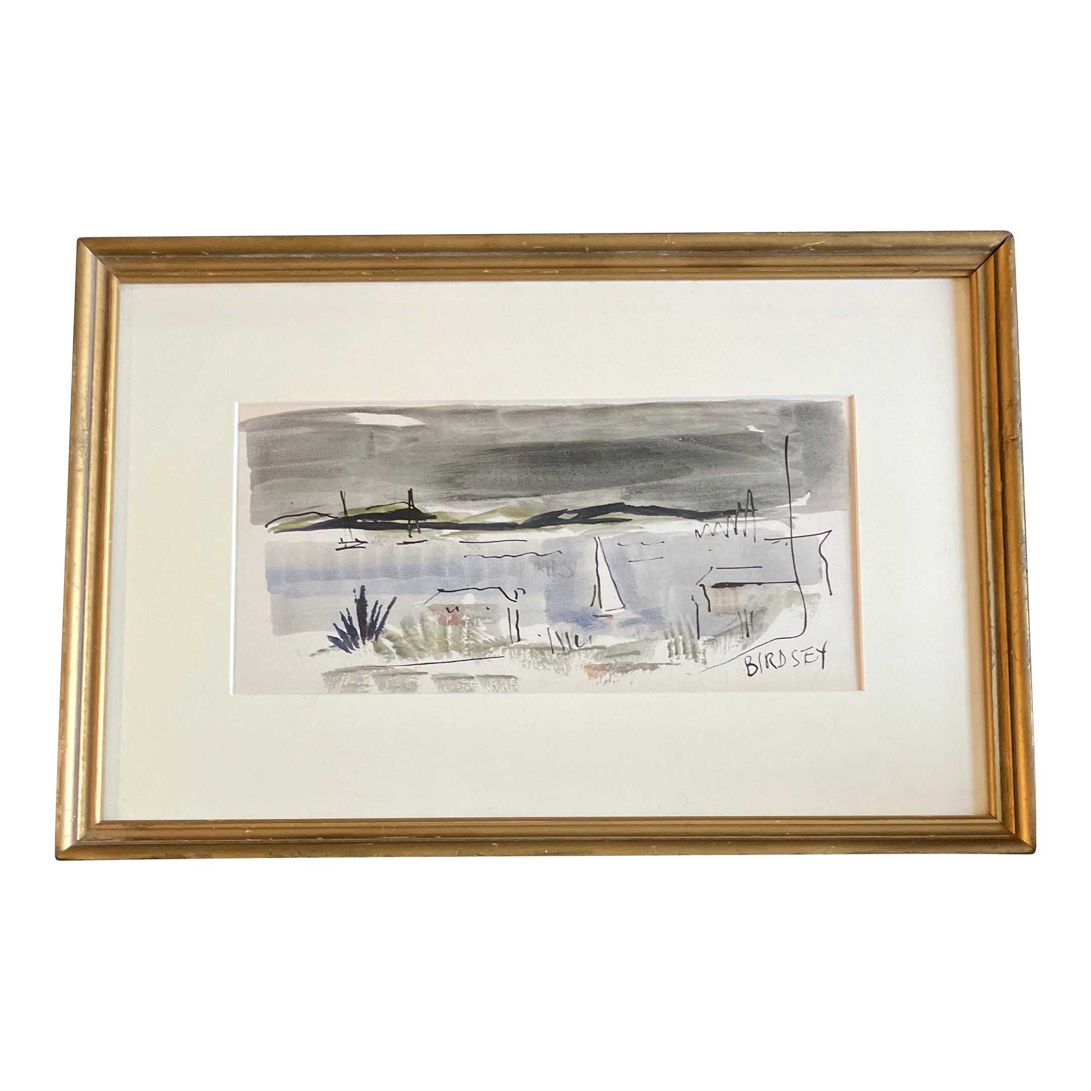 1960s "Bermuda Harbor" Original Abstract Maritime Watercolor Painting ...