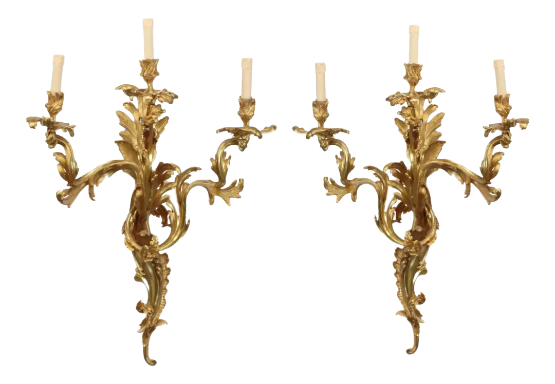Rococo Style Wall Sconces, Set of 2 | Chairish