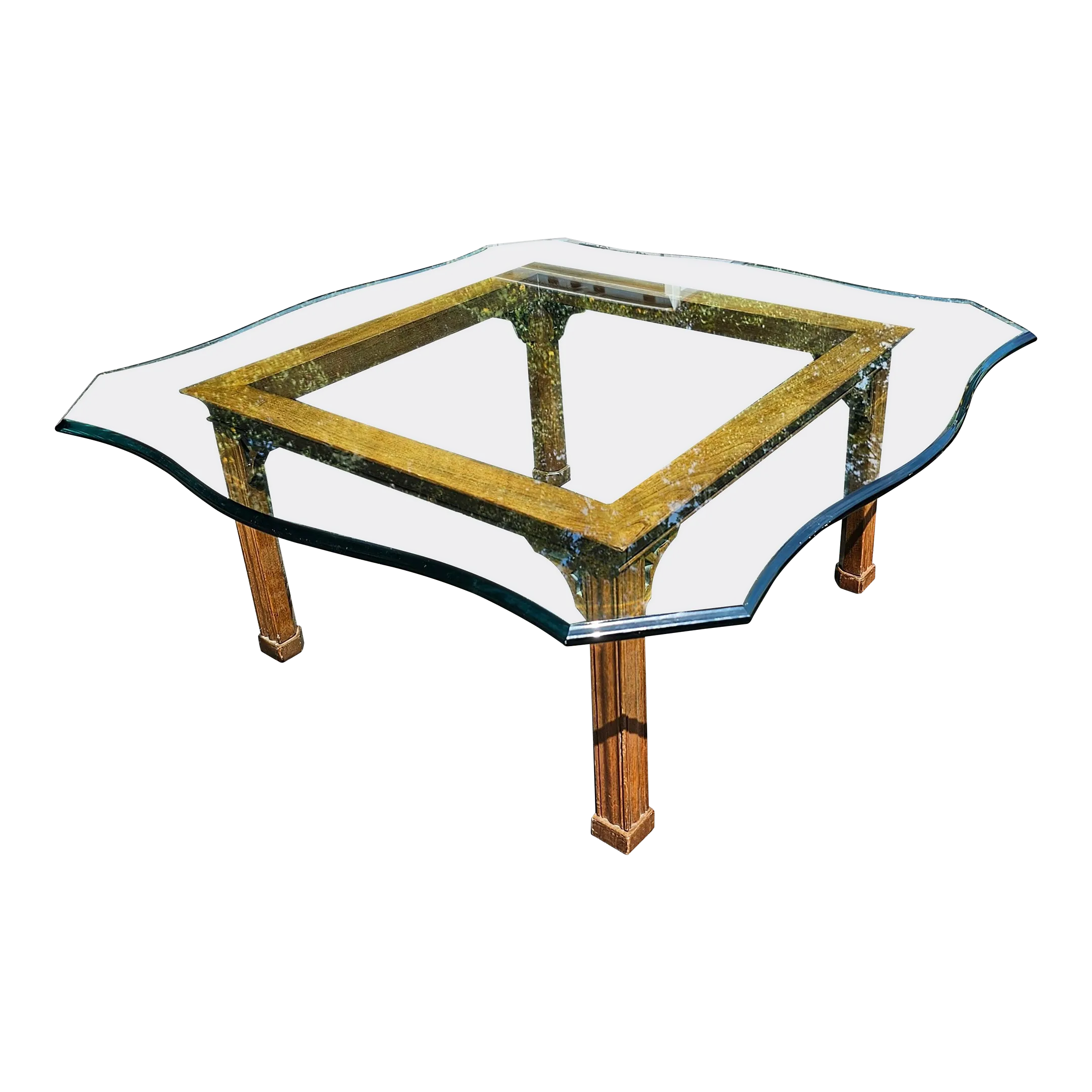 Stickley Chippendale Walnut and Tempered Ogee Cut Edge Glass Top Coffee ...