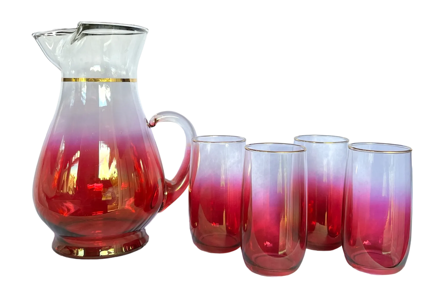 1960s Blendo Cranberry Rose Pitcher and Drinking Glass Set West ...