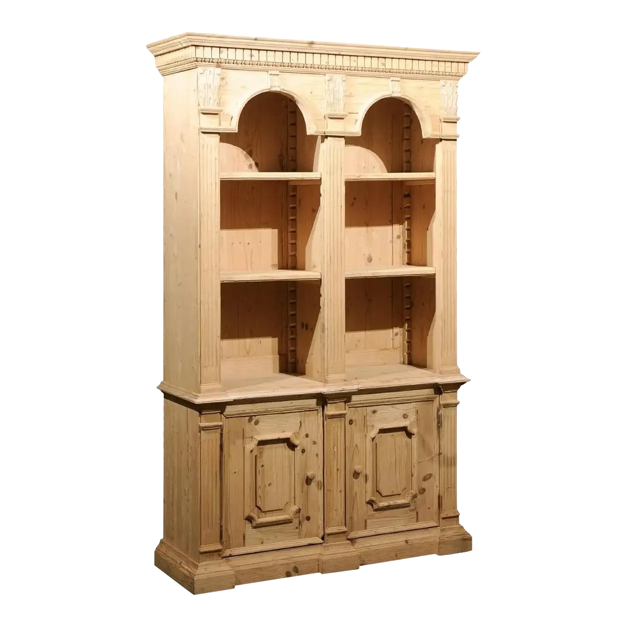 Italian Neoclassical Style Carved Pine Bookcase with Arched Motifs and Capitals | Chairish