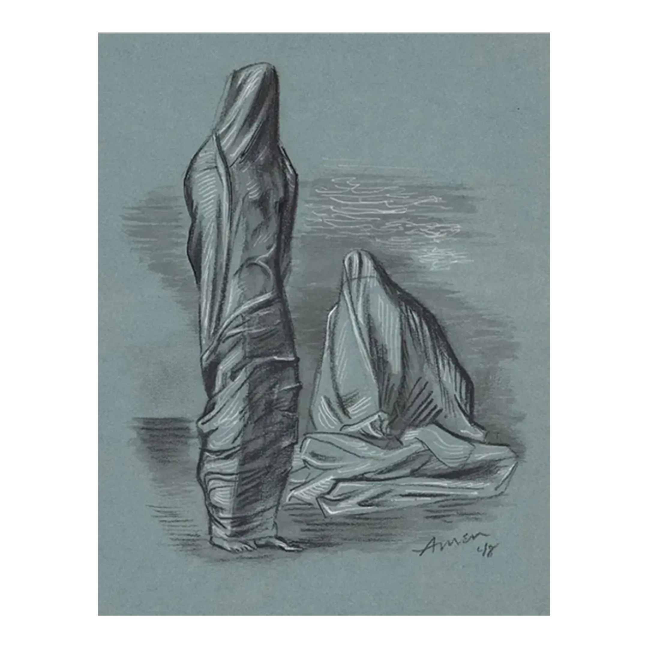 Irving Amen Spectral Figures Shroud Drawing | Chairish