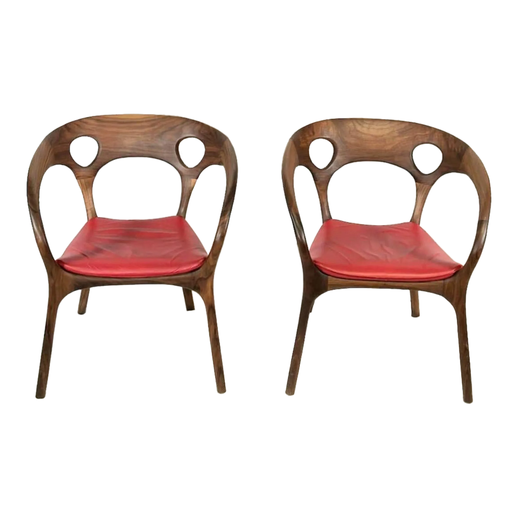 Ross Lovegrove for Bernhardt Walnut and Leather Anne Chairs- a Pair | Chairish