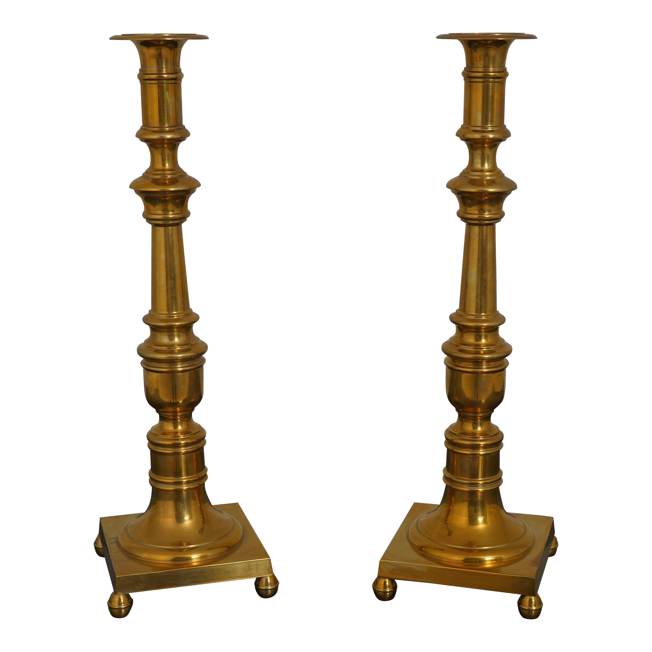 Pair Colonial Williamsburg Style Large Brass Candlesticks | Chairish