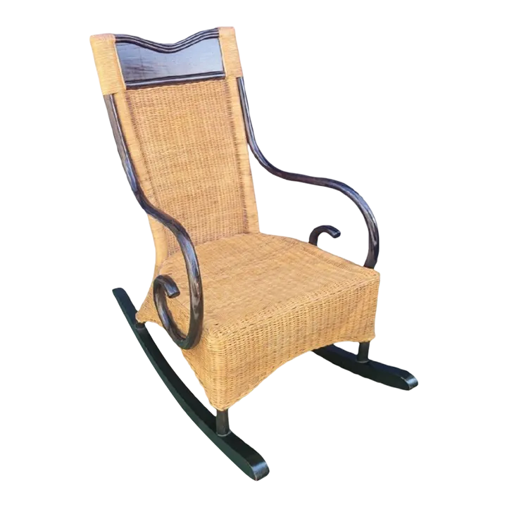Vintage Wicker Dark Bent Wood British Colonial Coastal Rocking Chair ...