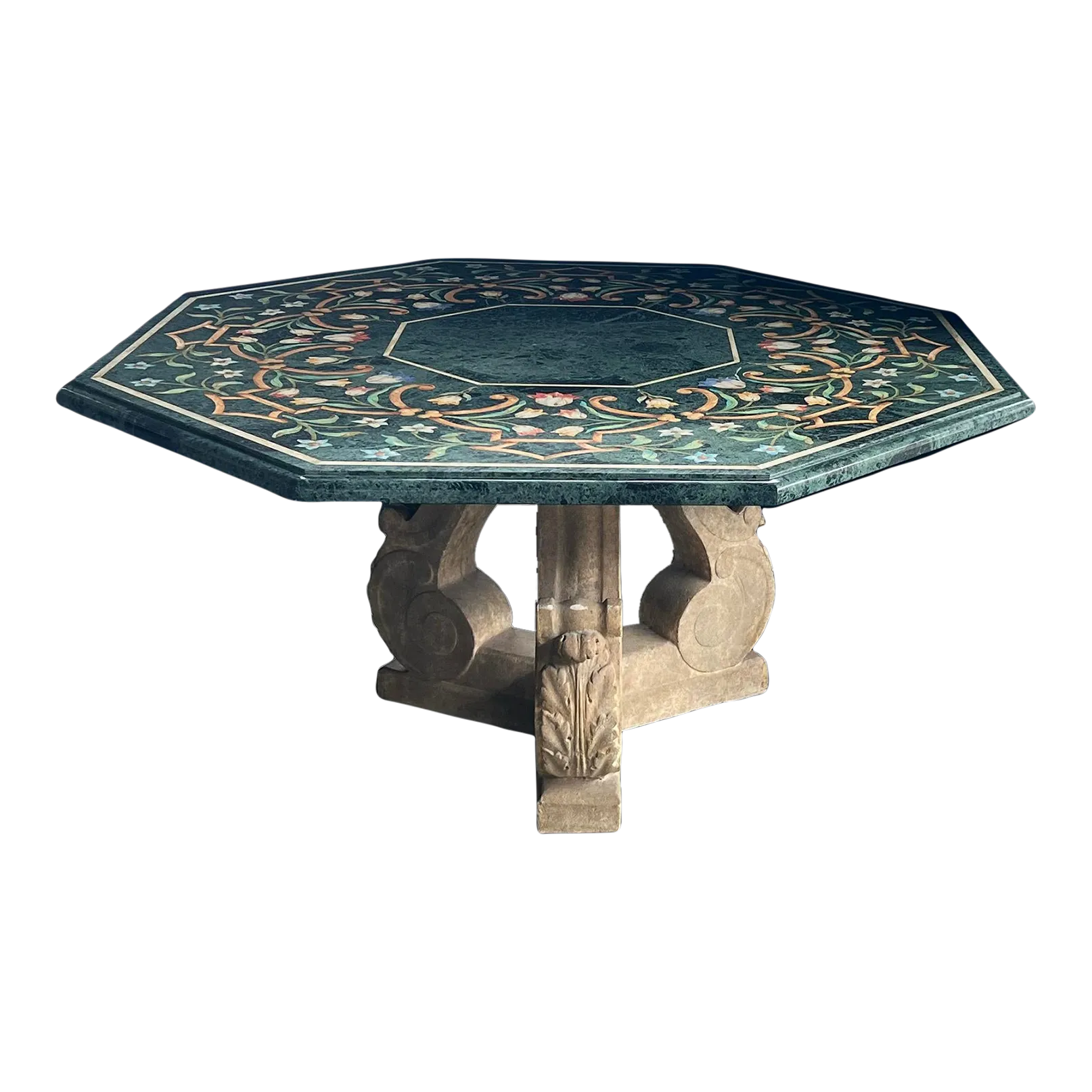 1990s Octagonal Center Table With Verde Antico Top & Michael Taylor ...