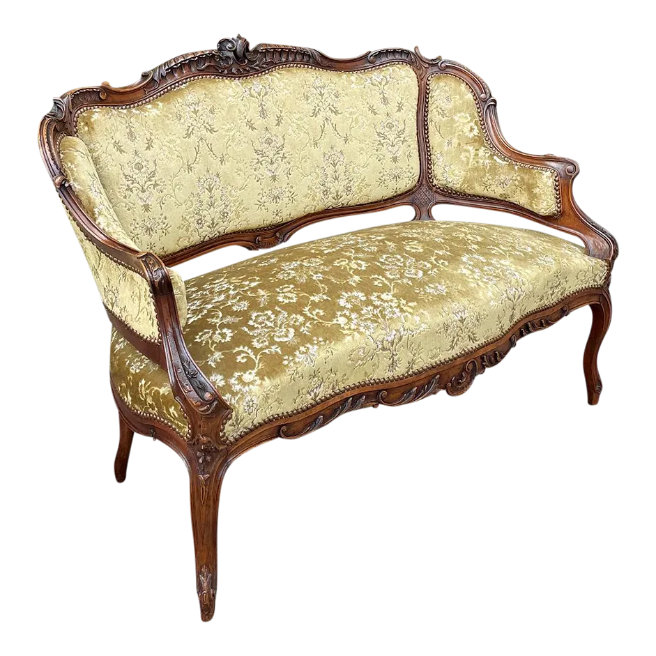19th Century French Louis XV Walnut Canape | Chairish