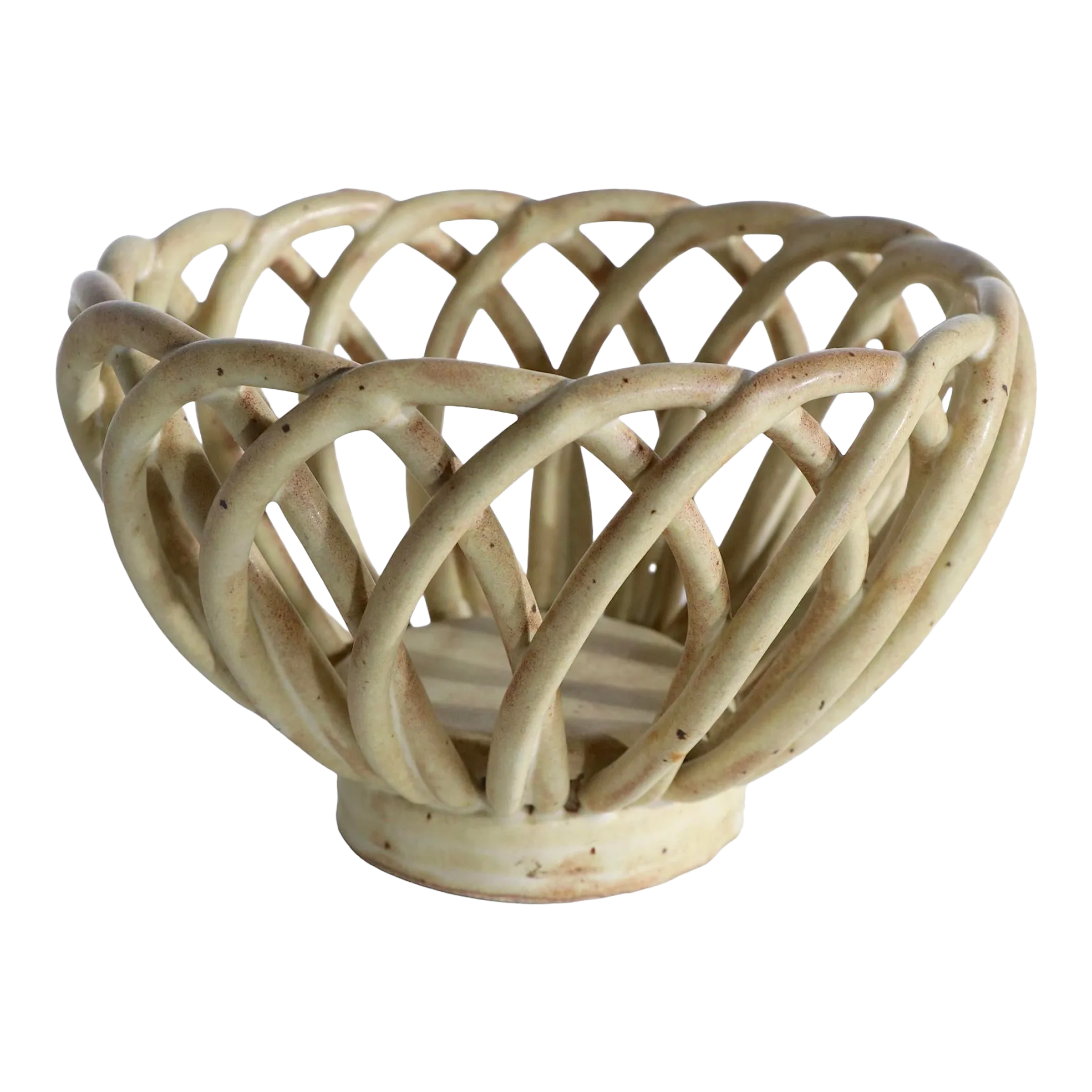 Mid Century Ceramic Spaghetti Ware Basketweave Bowl in Earth Tone Glaze ...
