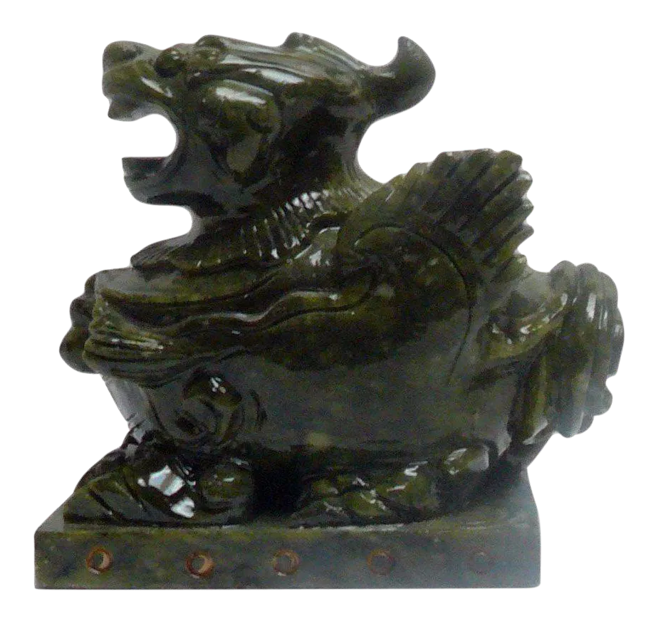 Hand Carved Chinese Green Stone Pixiu Fengshui Figure Size N329E | Chairish
