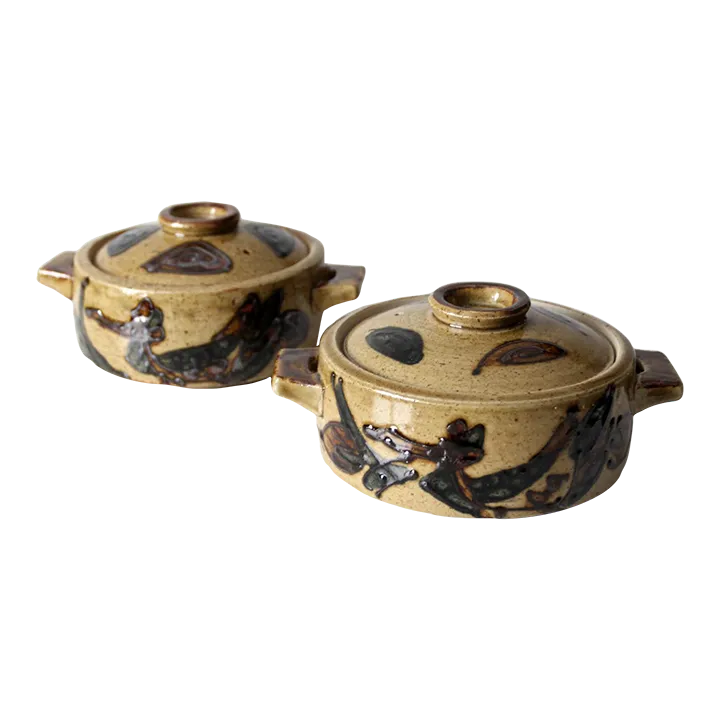 Vintage Studio Pottery Covered Dishes Pair | Chairish