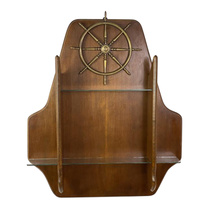 Mid Century Modern Italian Brass Ships Wheel Wall Shelf | Chairish