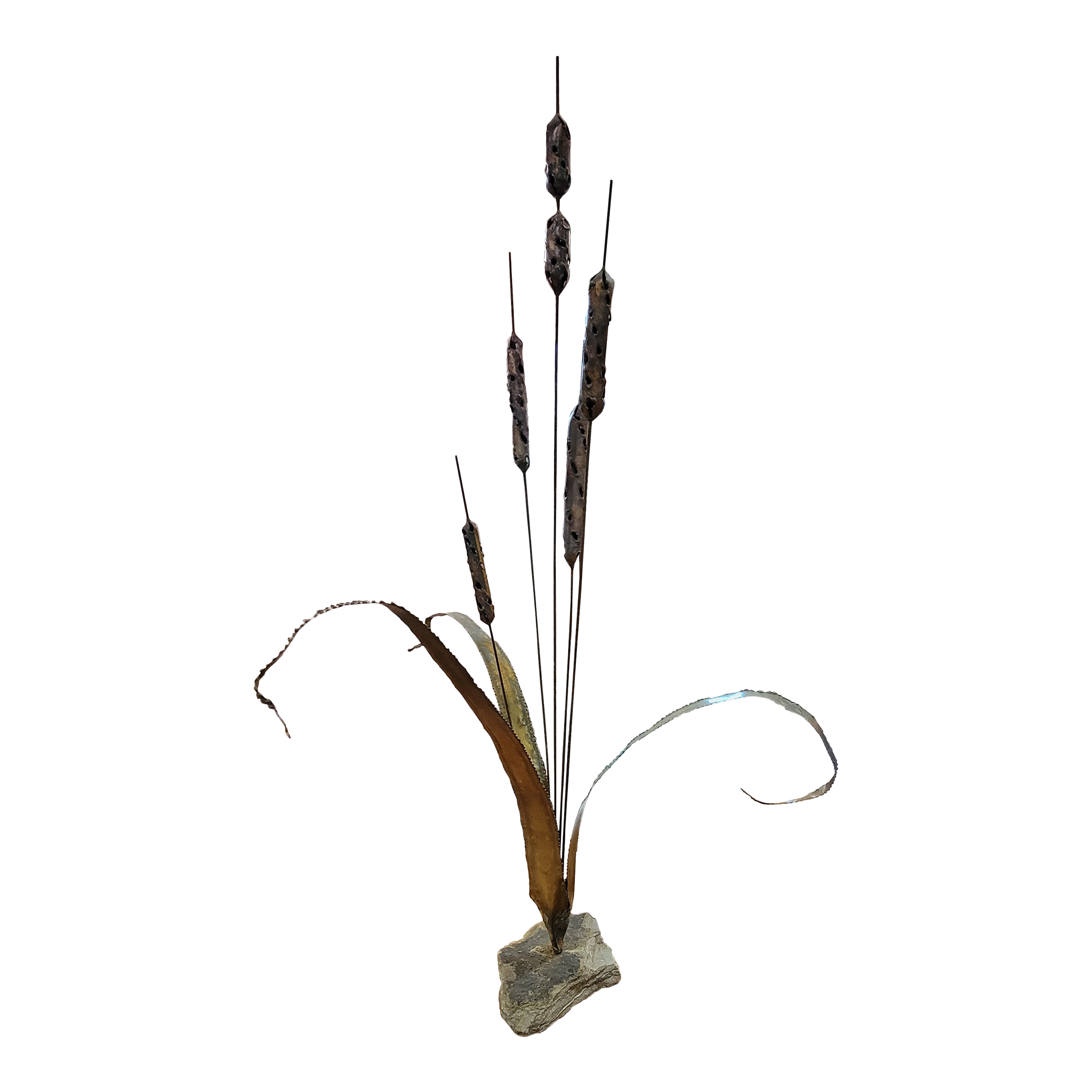 Mid Century Modern Brutalist Metal Cattails Sculpture | Chairish