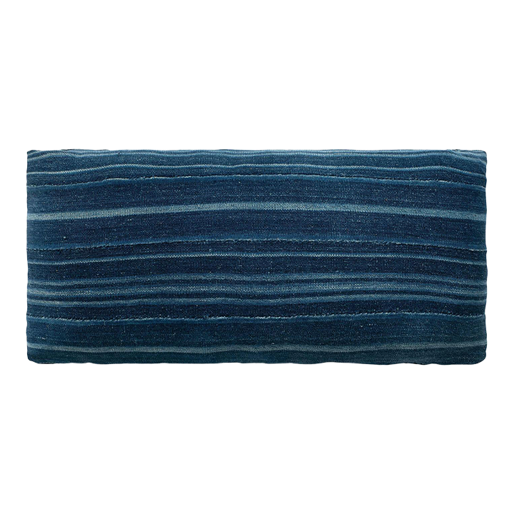 Large Faded Indigo Tone-On-Tone Striped Lumbar Cushion | Chairish