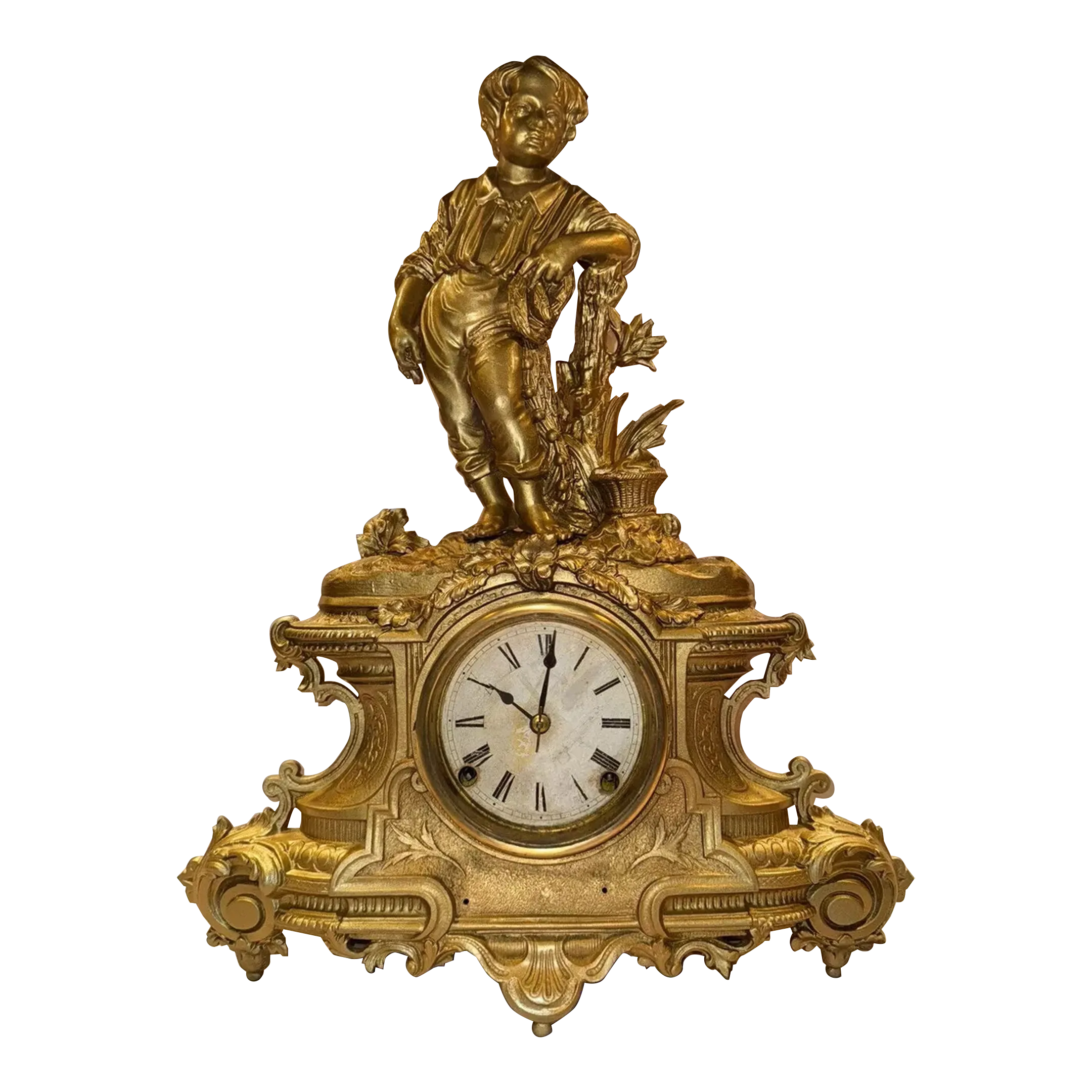 19th Century Nicholas Muller & Waterbury Cast Metal Front Statue Mantel Clock | Chairish