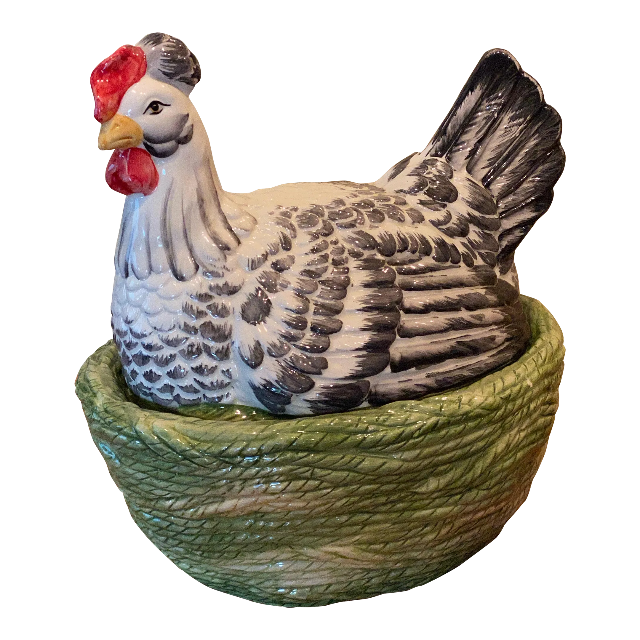 Vintage 1980s Hand Painted Black and White Ceramic Chicken Tureen With ...