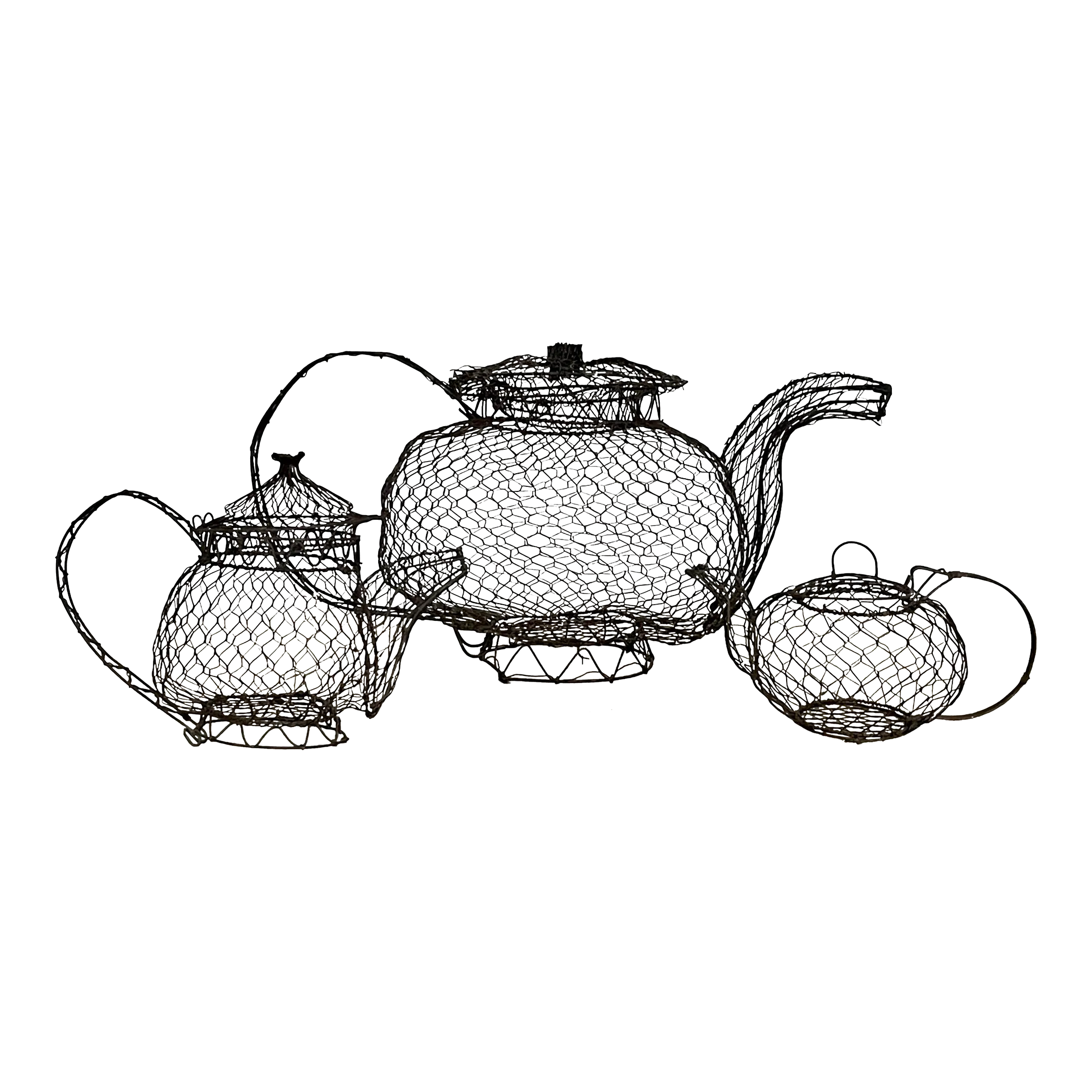 Mid 20th Century Collection of Three Handmade Wire Teapot Sculptures ...