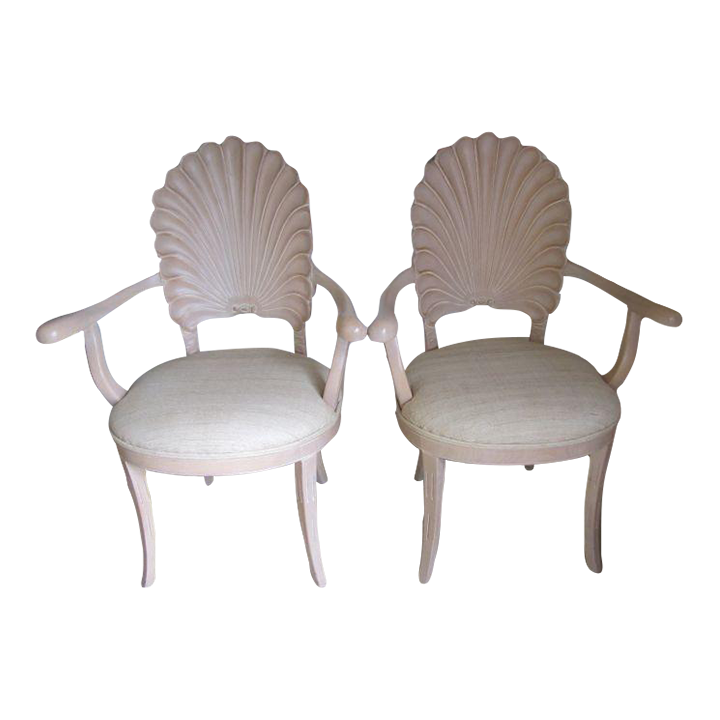 Vintage Venetian Grotto Style Carved Shell Back Dining Arm Chair From ...