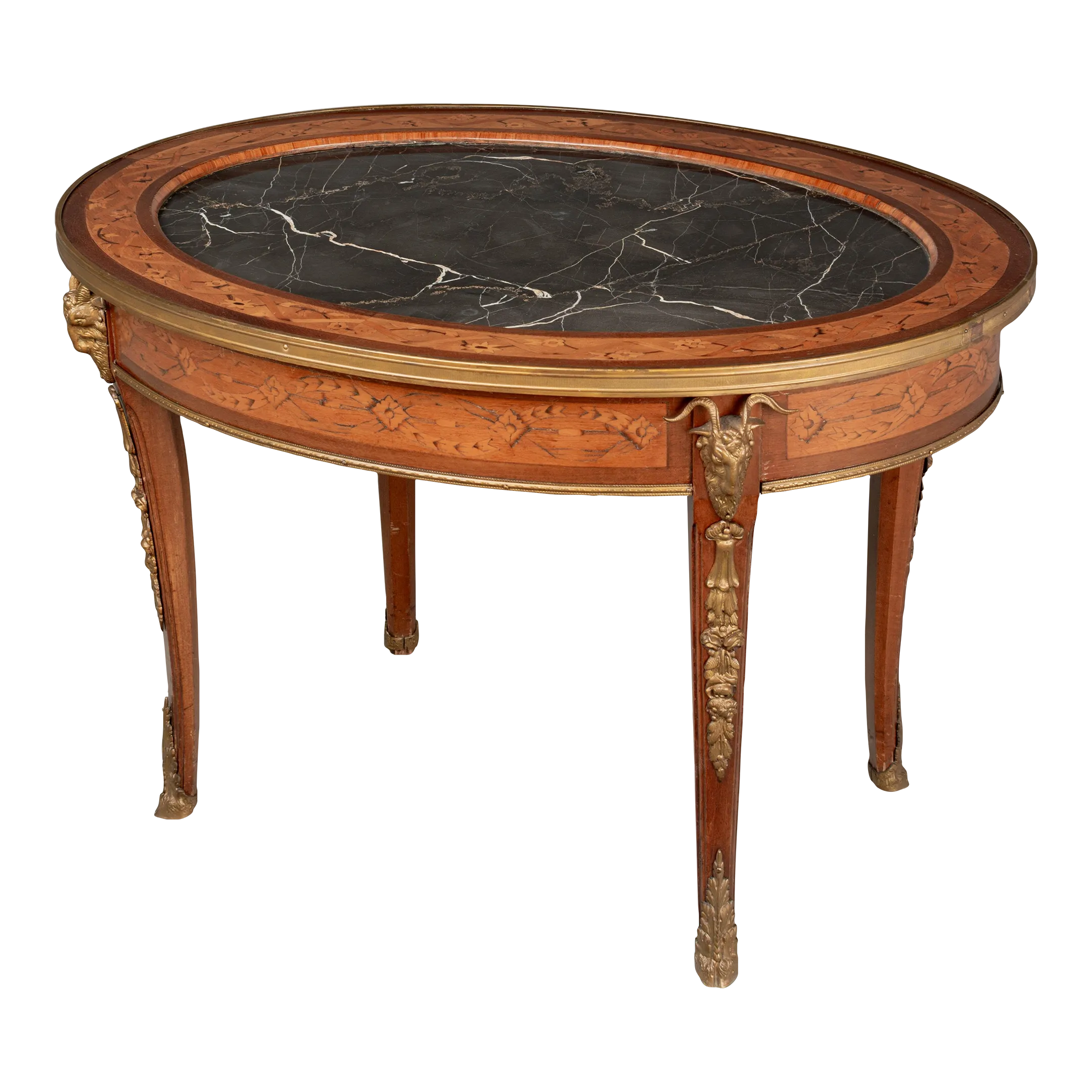 French Louis XV Style Marble Top Mahogany Coffee Table | Chairish