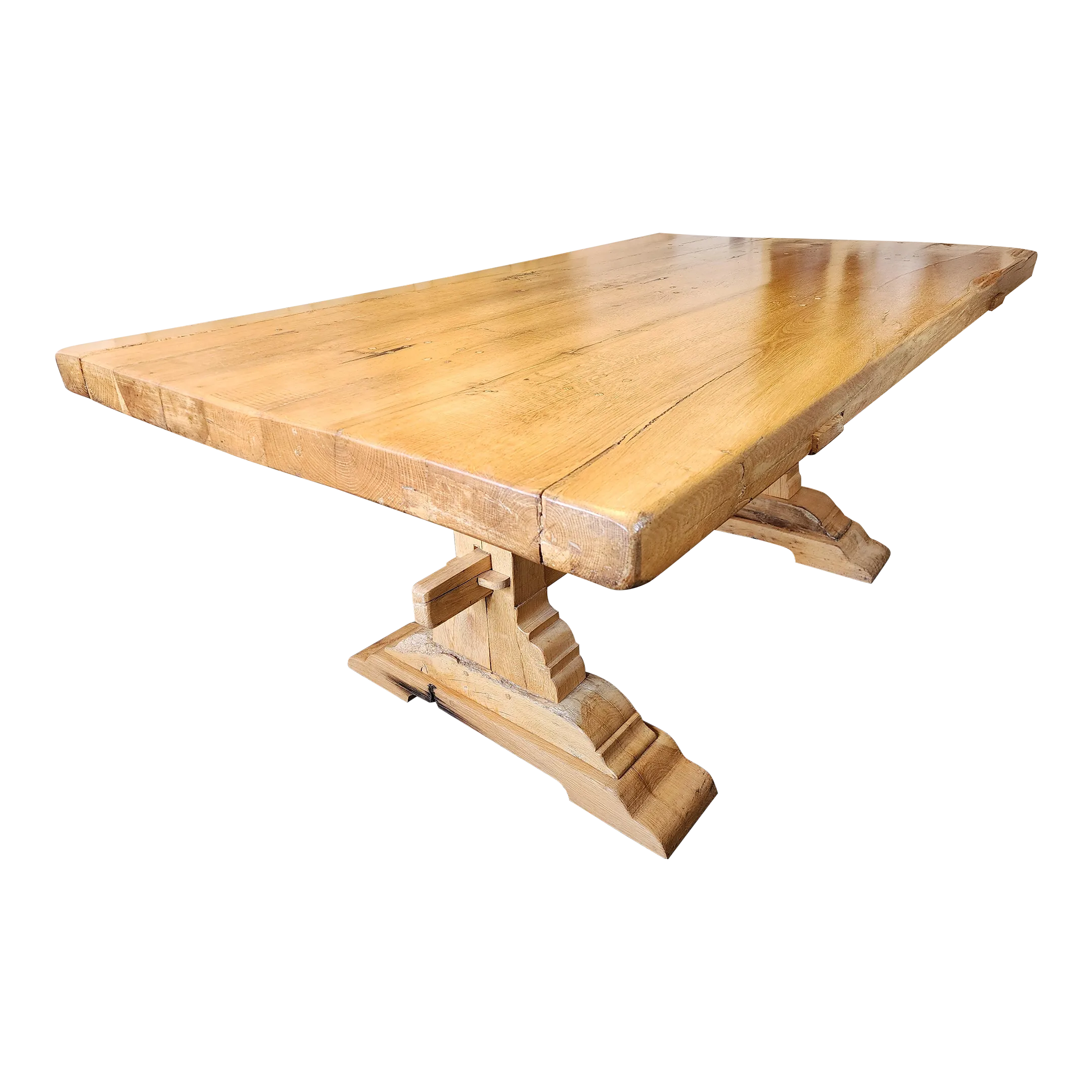 19th Century Antique French Reclaimed Barn Wood Trestle Table | Chairish