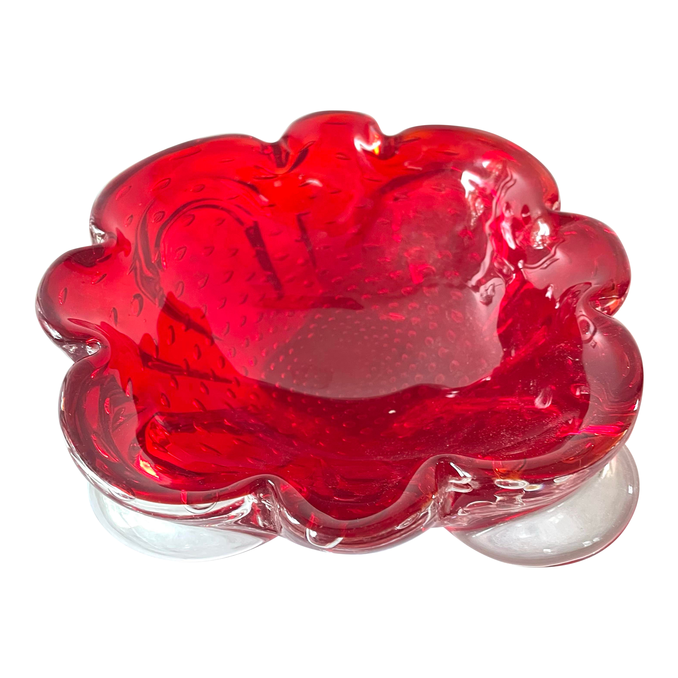 1950s Frattelli Toso Murano Red Bubble Art Glass Bowl | Chairish