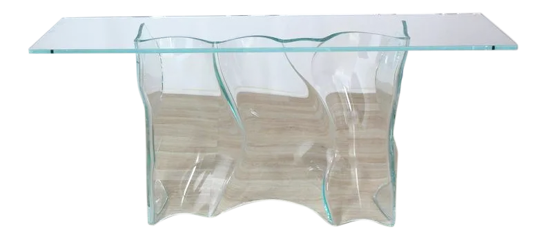 Modern Free Form Molded Glass Wave Pattern Console Table | Chairish