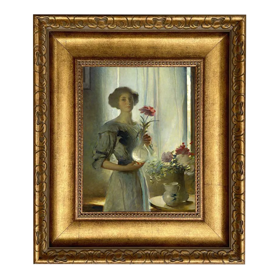 June, Woman With Flowers, 8" X 10" Print on Canvas in Wide Antiqued ...