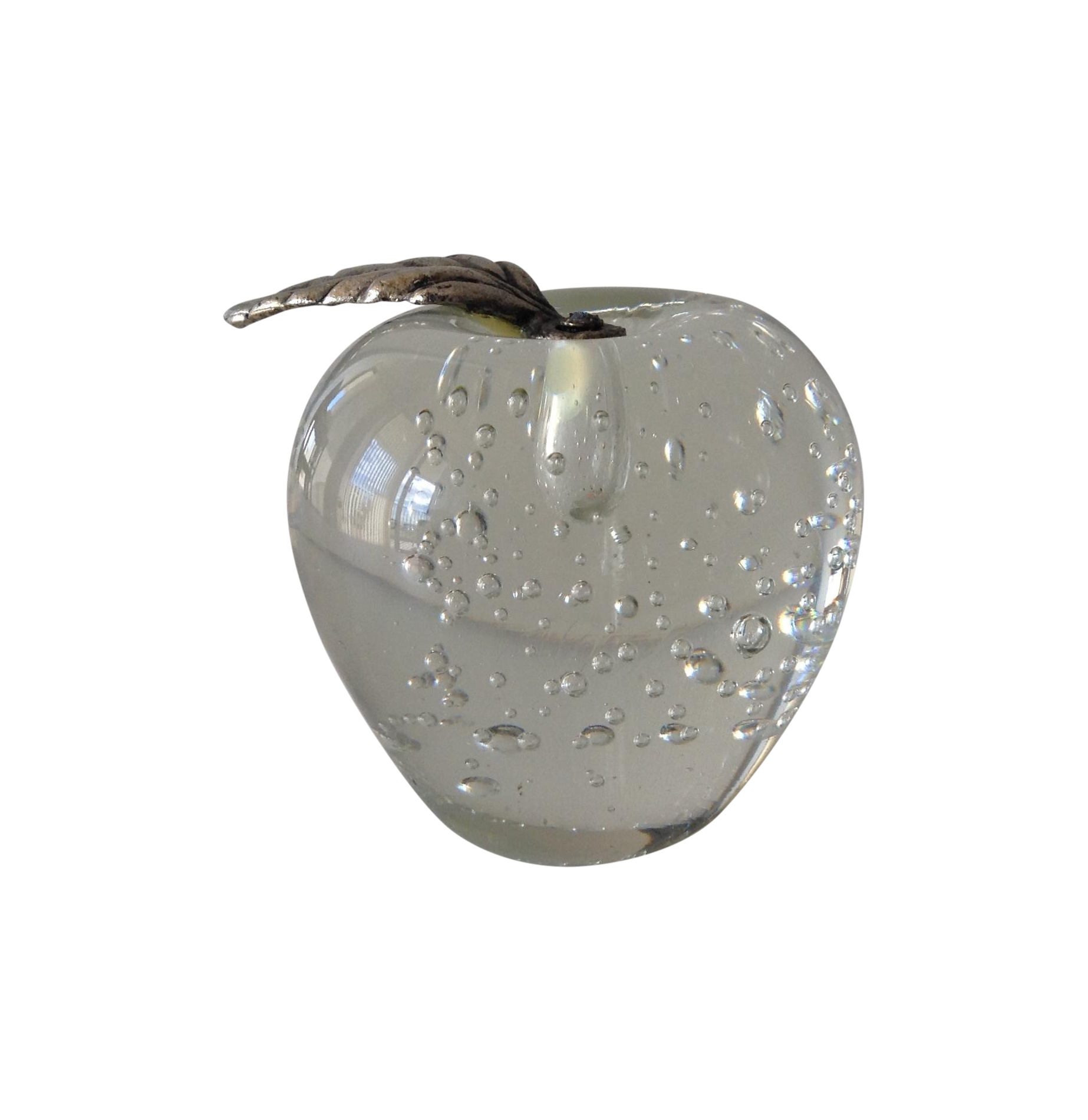 Vintage Glass Apple Paperweight With Bubble Inclusions & Metal Leaf ...