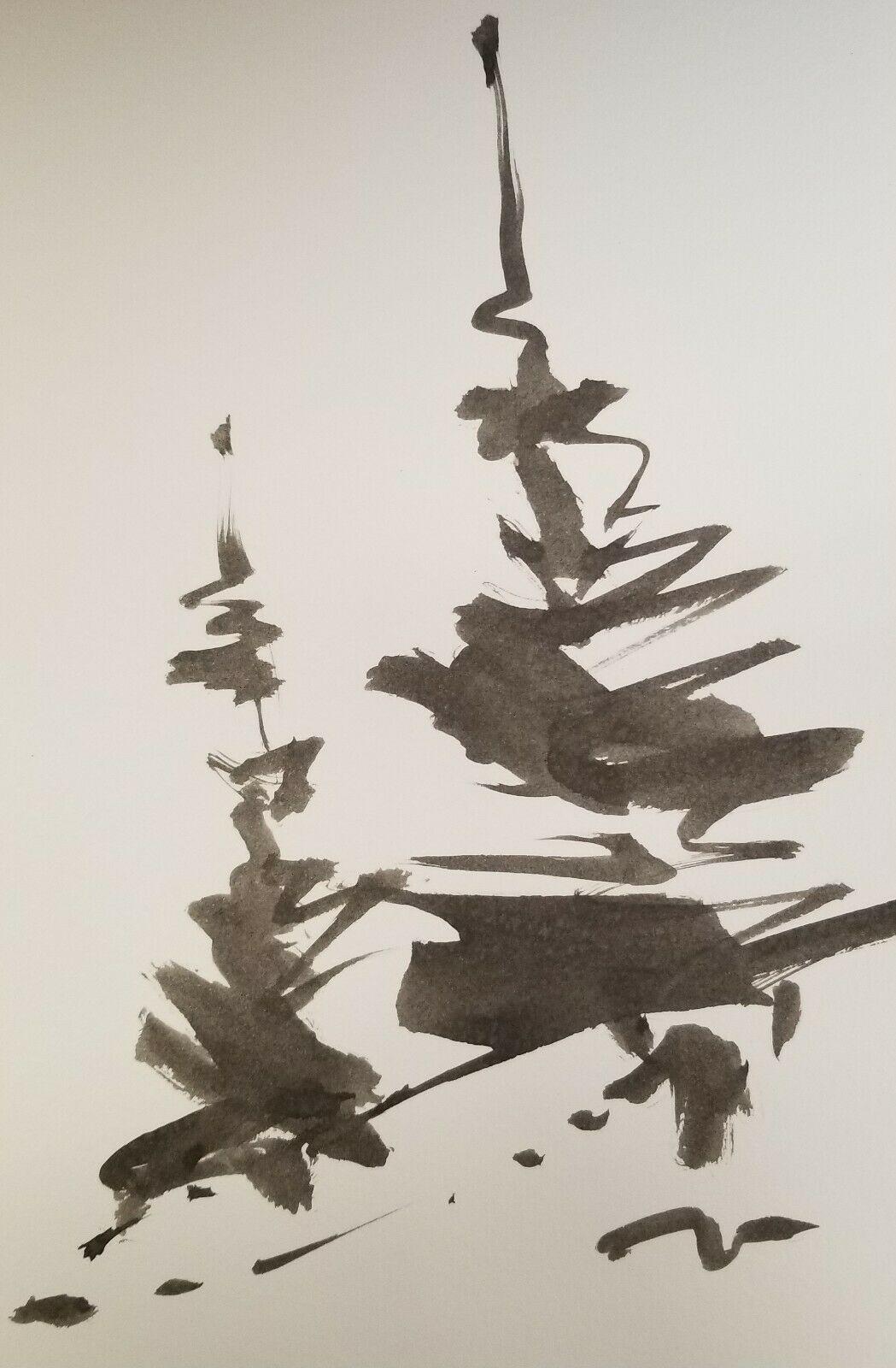Contemporary Abstract Ink Wash Painting of Pine Trees by Jose Trujillo ...