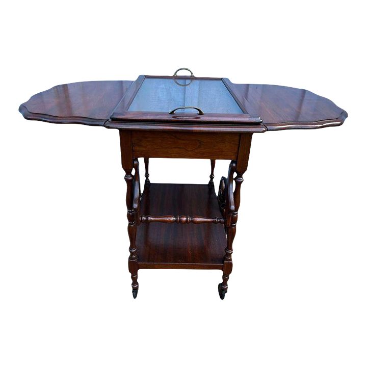 Antique Victorian Style Mahogany Drop-Leaf Tea Cart With Tray. | Chairish