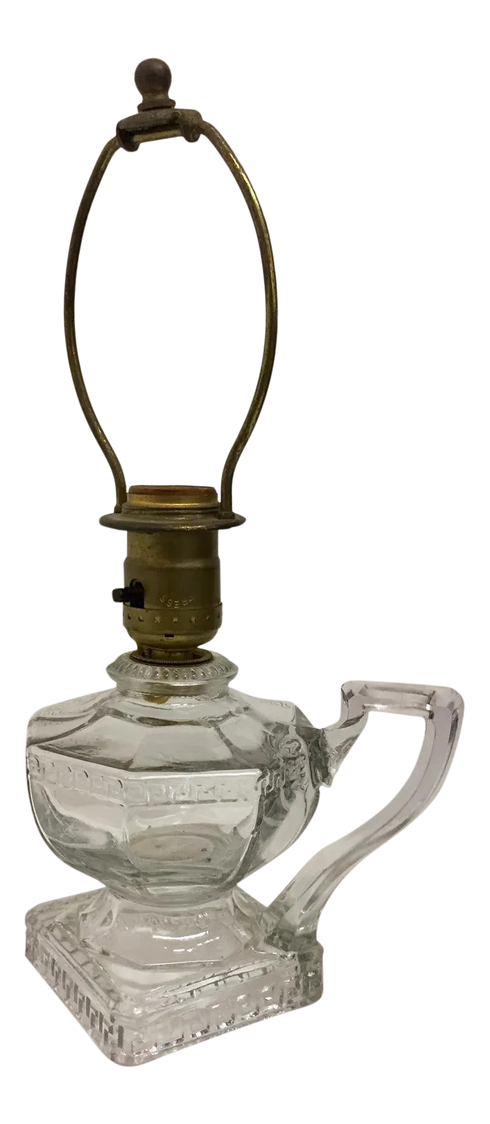Greek Key Pressed Glass Electrified Oil Lamp | Chairish