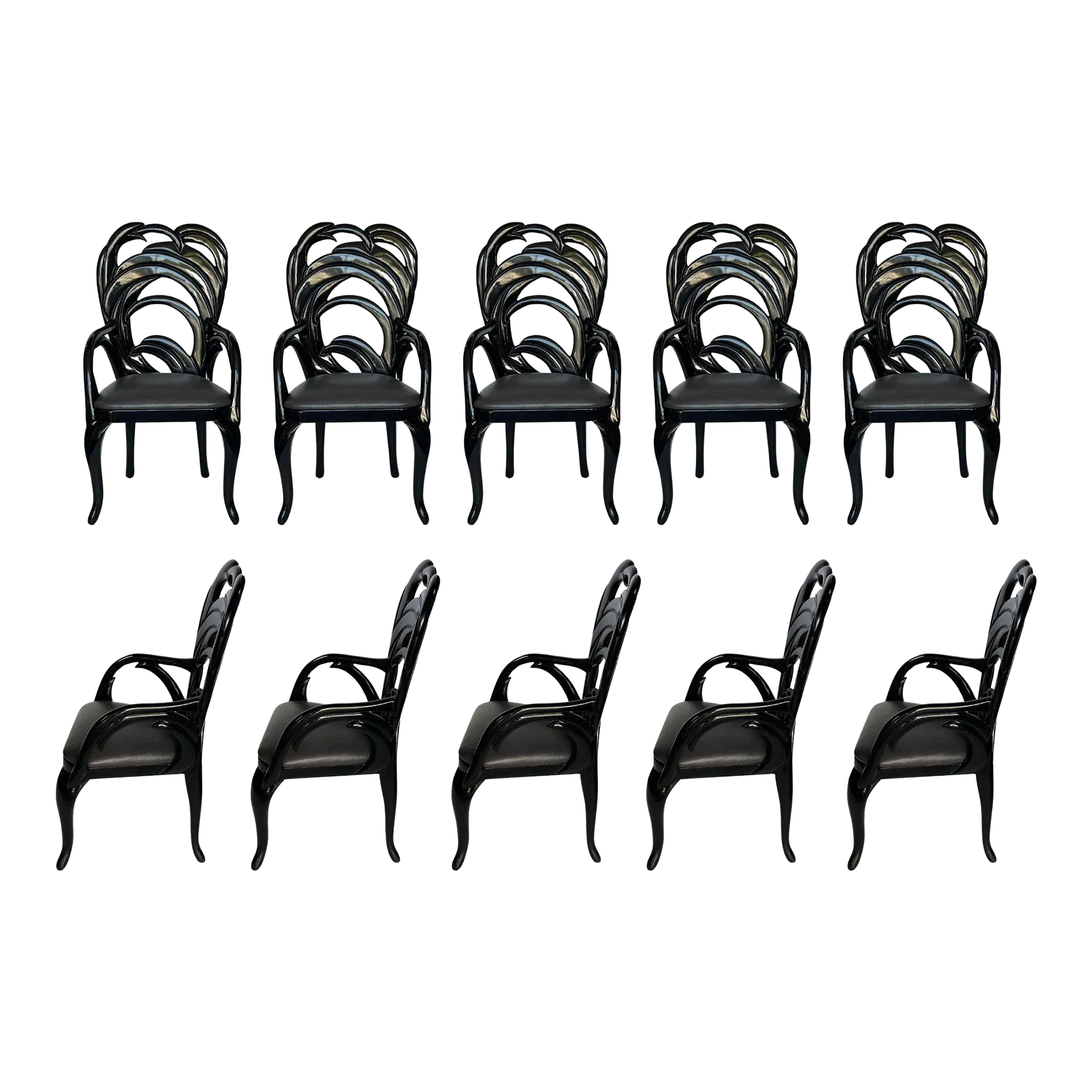 Set of Ten Vintage Carved Wood "Palm Leaf" Chairs by Phyllis Morris ...