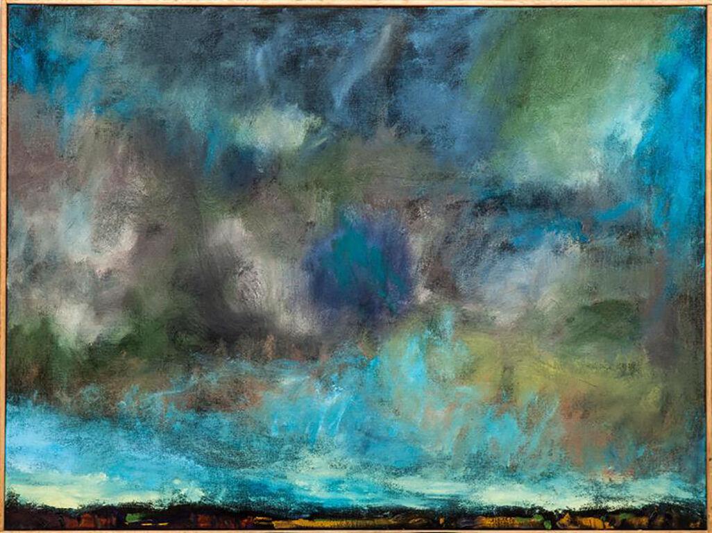 1990s "Nuggies Sky" Abstract Expressionist Oil Painting by Lawrence B ...