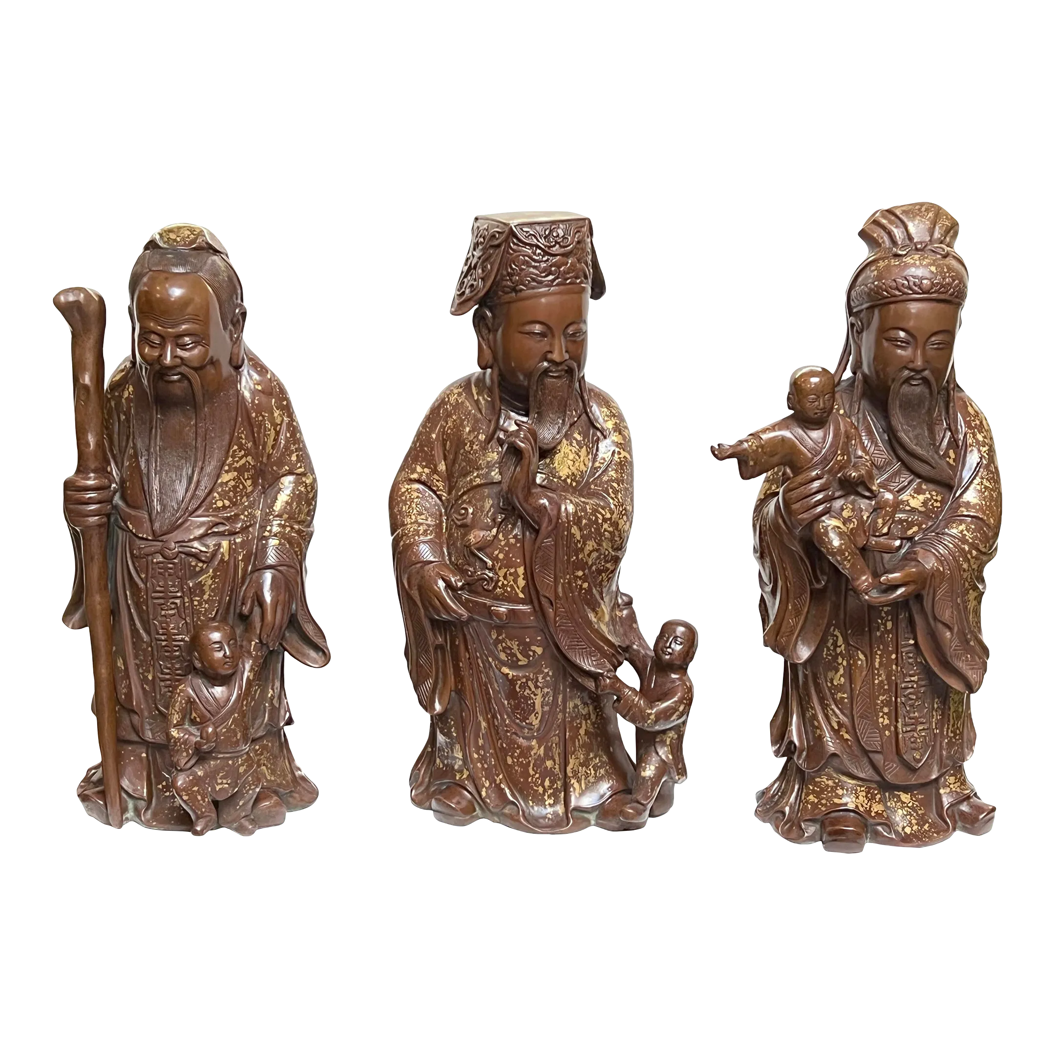 Chinese Fine Bronze Metal SanXing ( 3 Deities ) Fu Lu Shou Statue Set ...