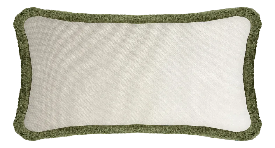 White Velvet with Green Fringes Rectangle Happy Pillow from Lo Decor ...