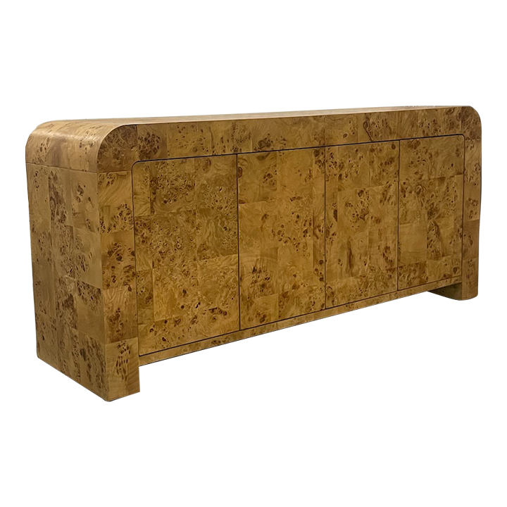 Waterfall Media Console - Burl Wood Veneer | Chairish