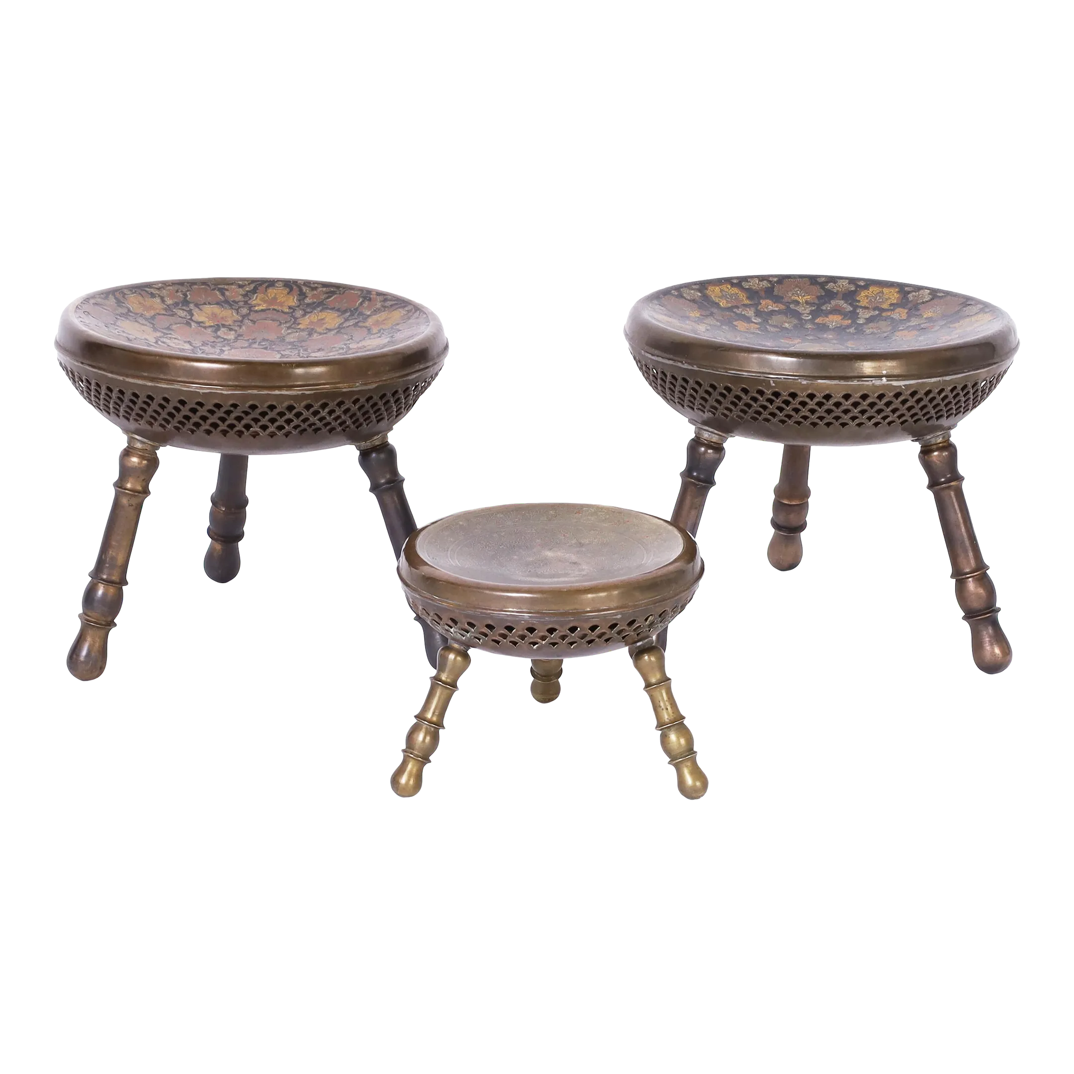 Set of Three Anglo Indian Brass Foot Stools | Chairish
