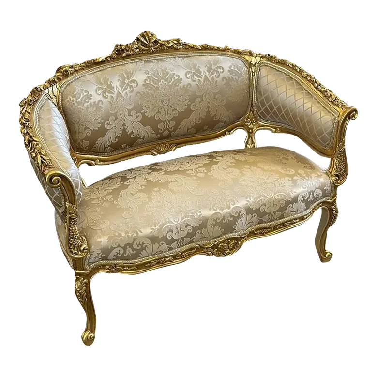 French Rococo Beige Settee With Gold Details | Chairish