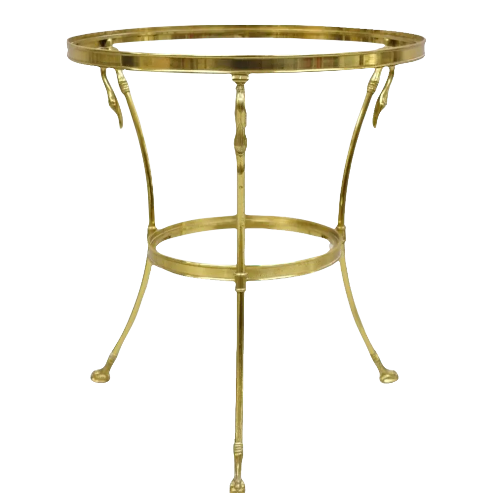 Italian Hollywood Regency Brass Swan Tripod 2 Tier Round Occasional ...